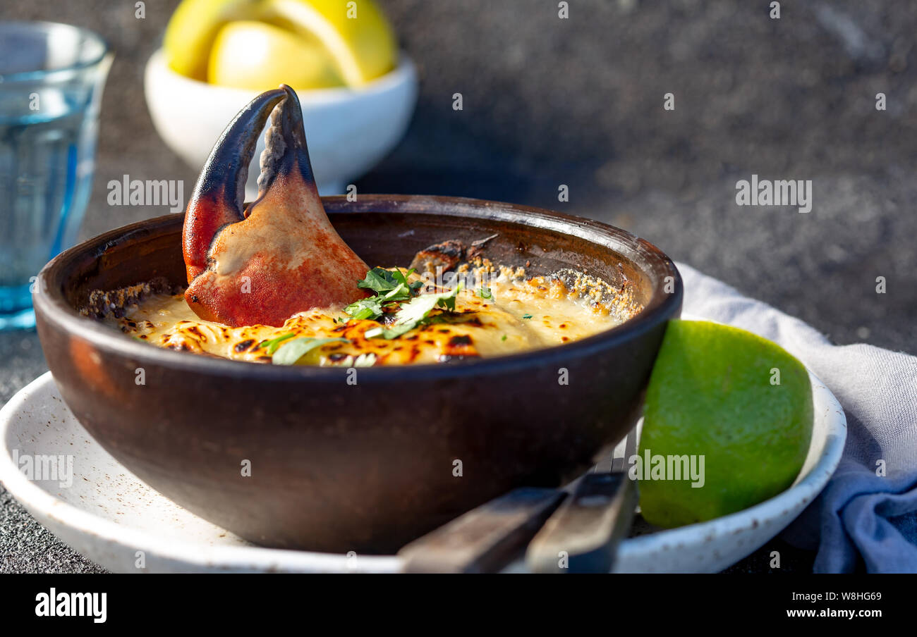 CHILEAN FOOD. Baked crabmeat crab meat with cheese, cream and bread ...