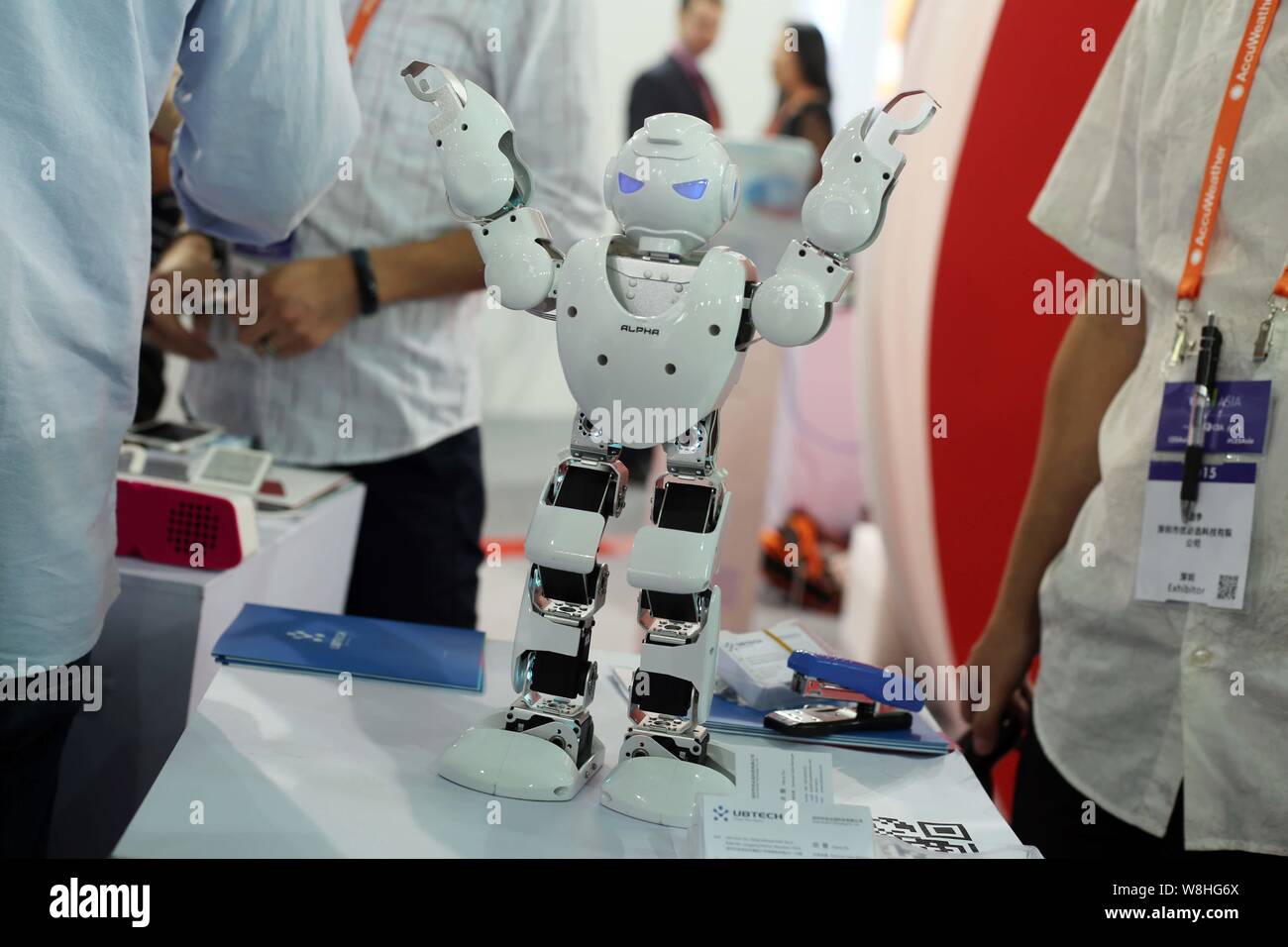 An Alpha humanoid robot reacts during the International Consumer ...