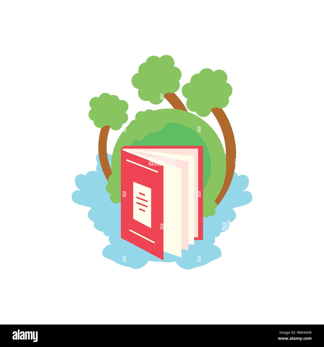 tree plants nature with textbook supply vector illustration design ...
