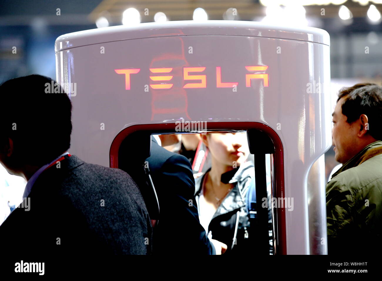 --FILE--People visit the stand of Tesla during the 16th Shanghai ...