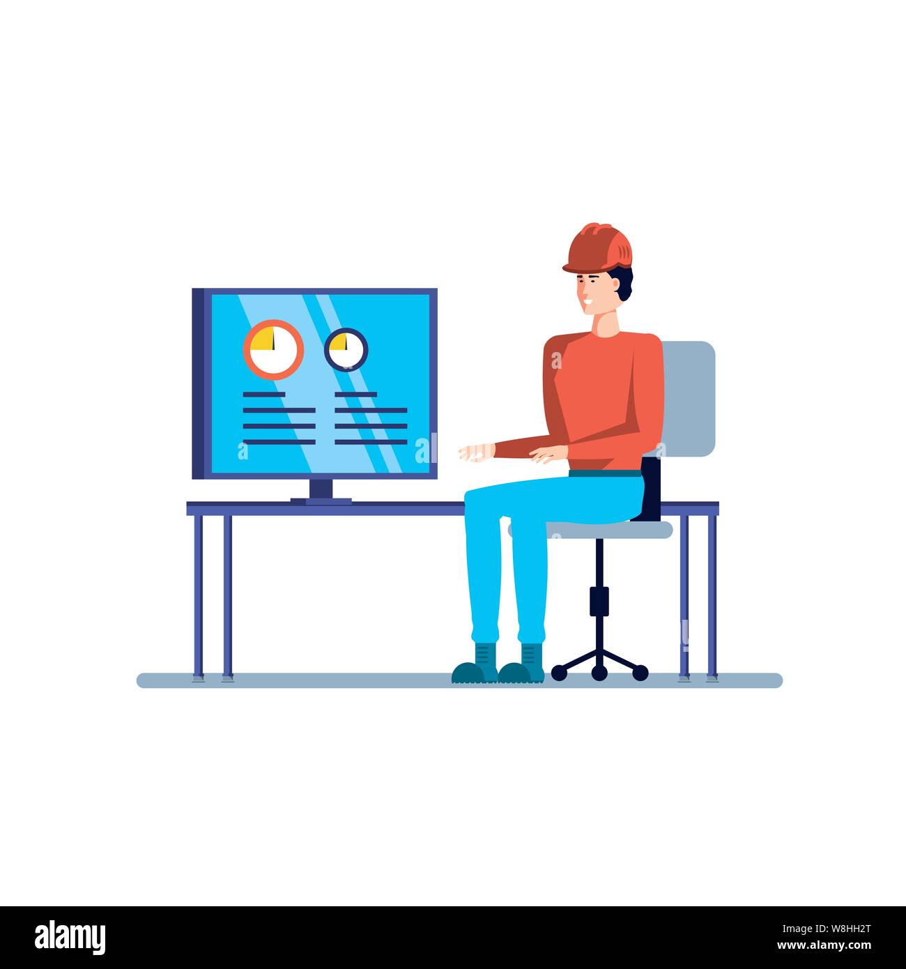 computer display of industrial plant with operator character vector ...