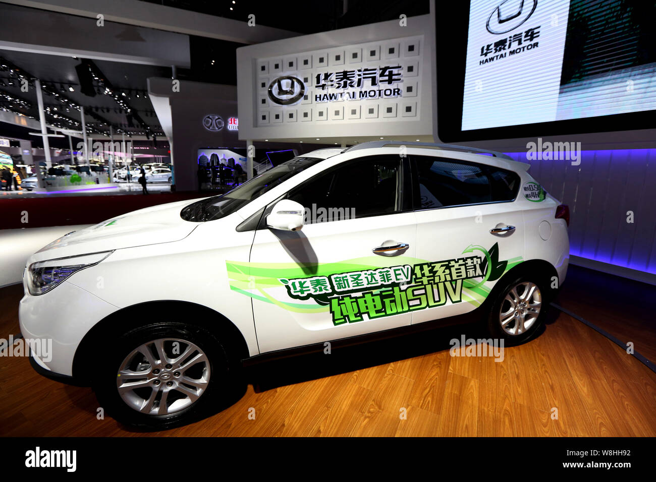 --FILE--A SantaFe electric car of Hawtai Motor is displayed during the ...