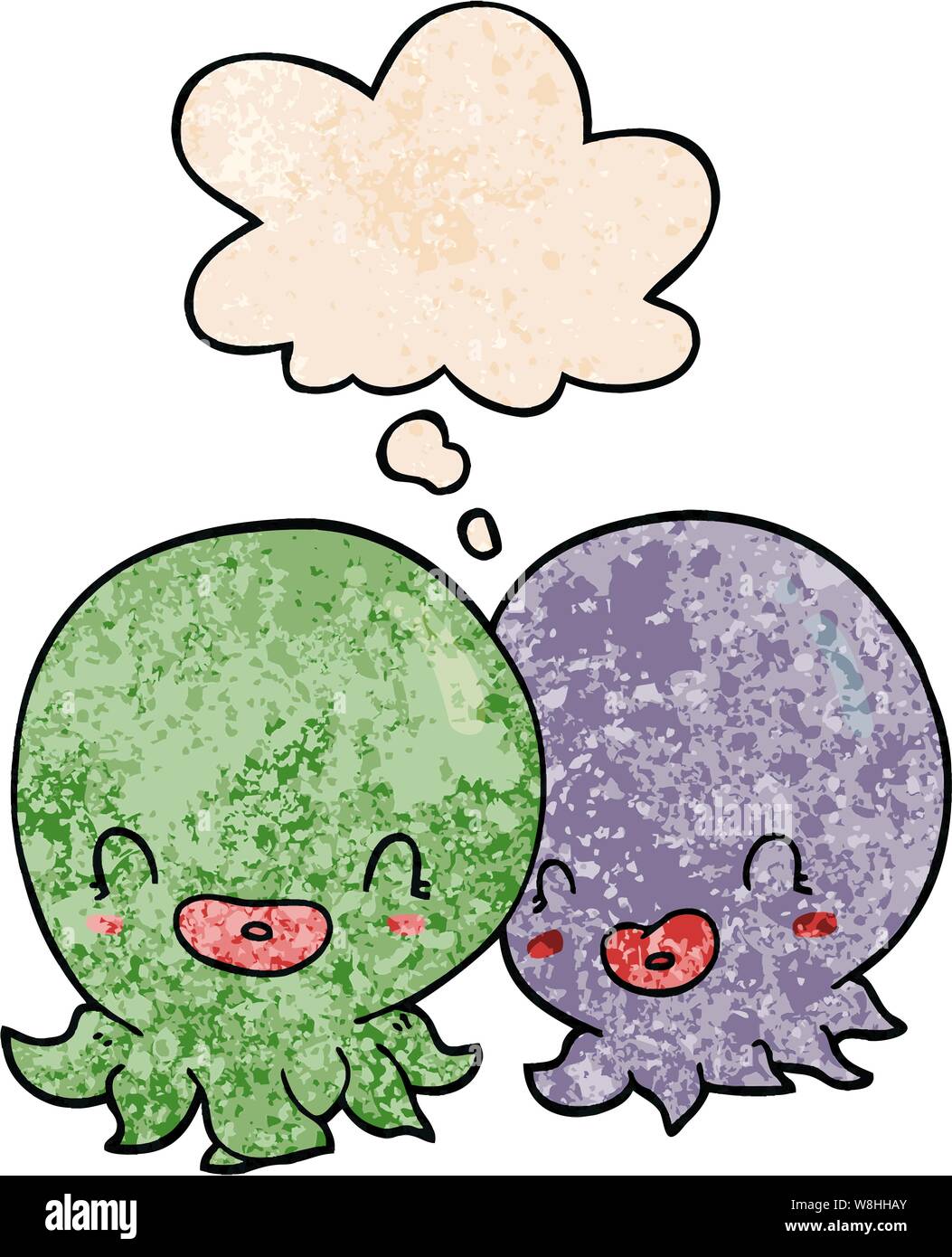 two cartoon octopi with thought bubble in grunge texture style Stock ...