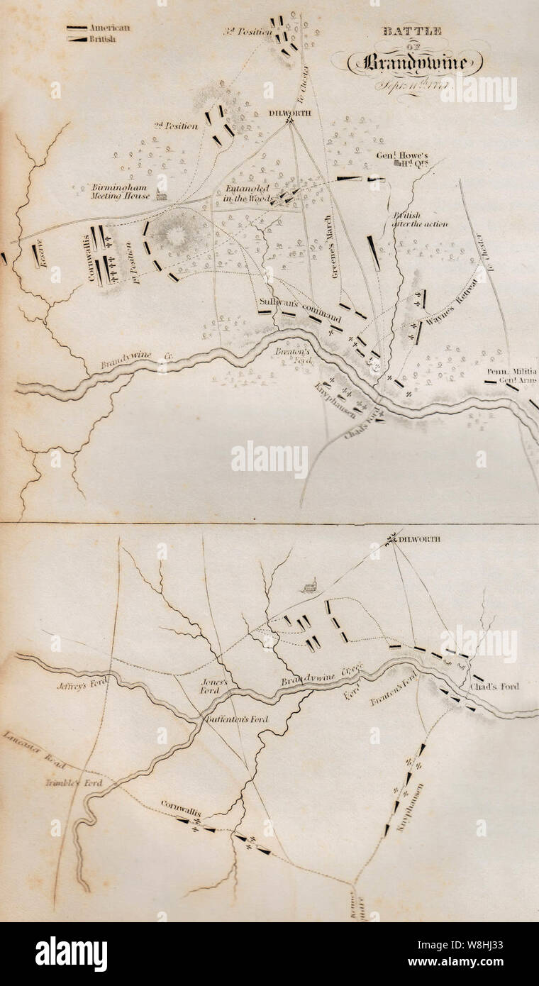 Map of the Brandywine battlefield (1830 engraving Stock Photo - Alamy