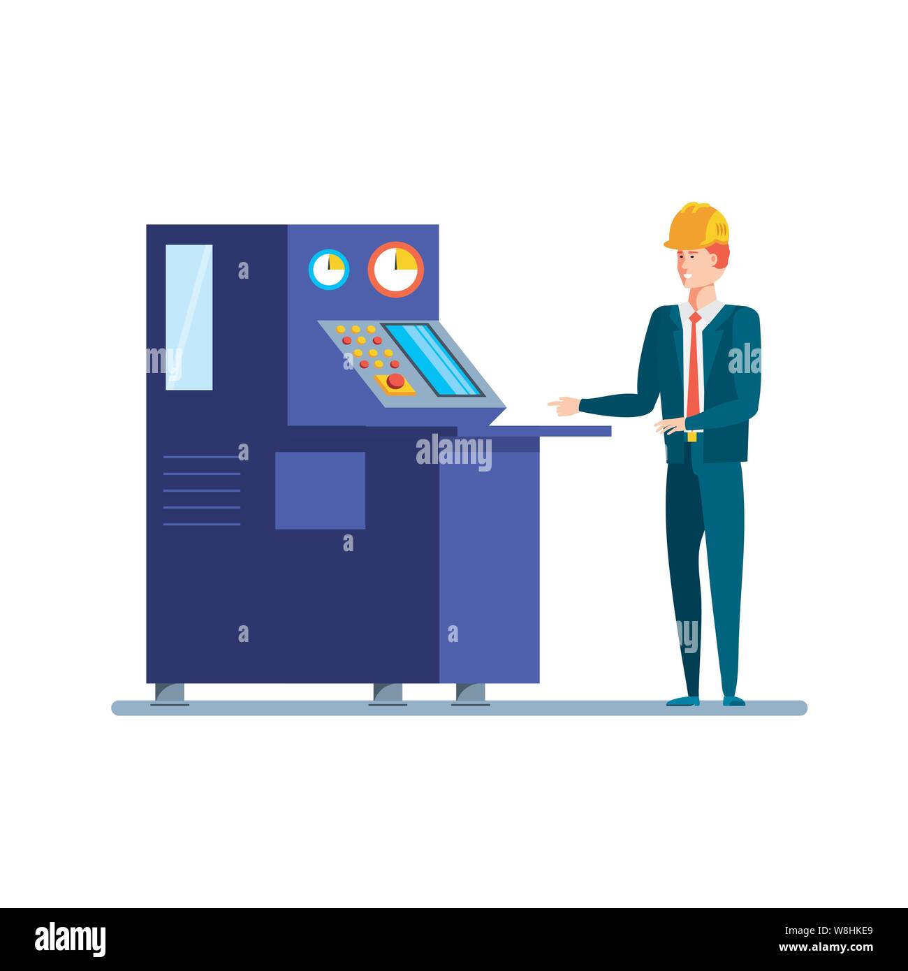 industrial production machine with engineer working vector illustration ...