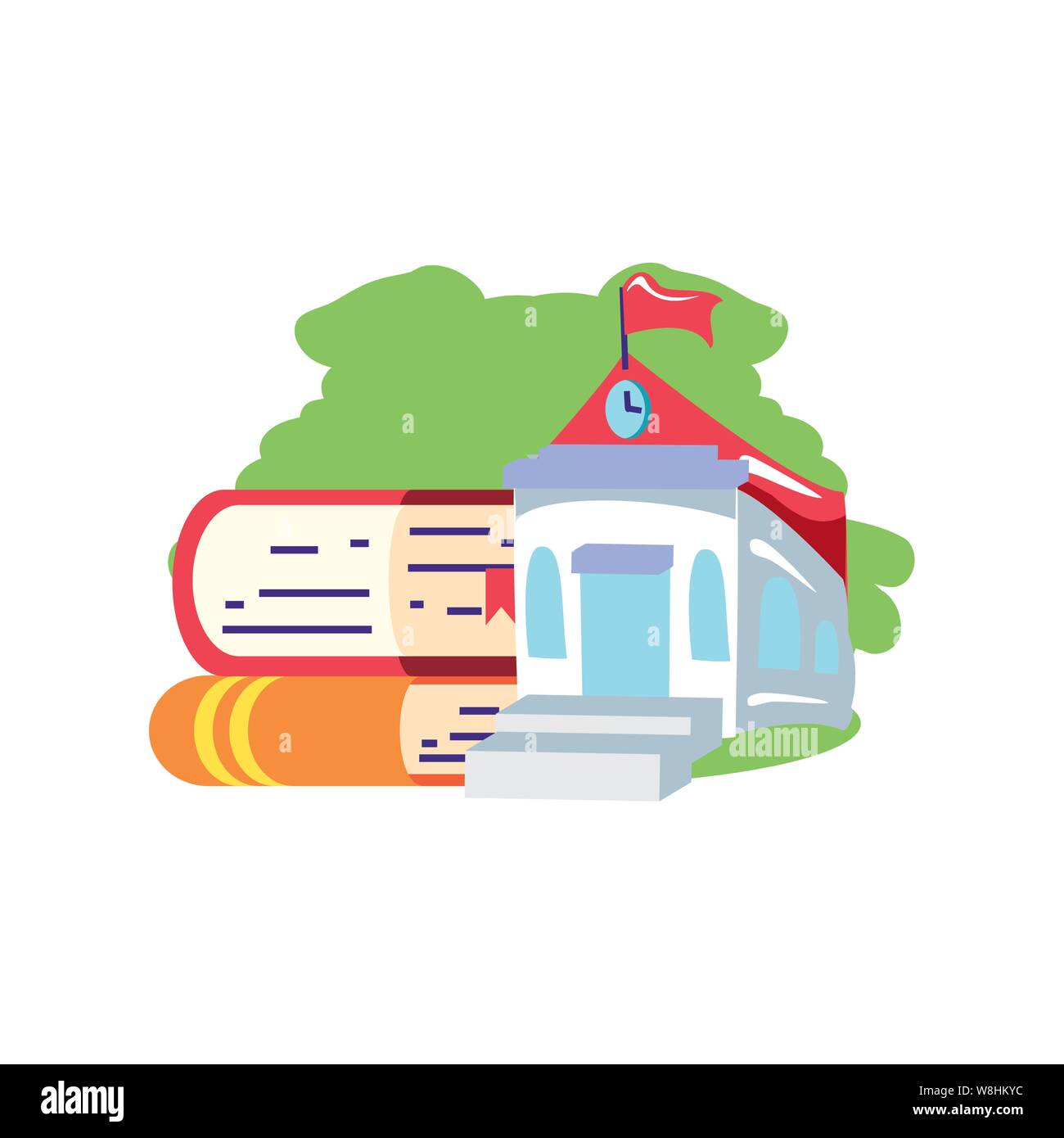 school building facade with books supplies vector illustration design ...
