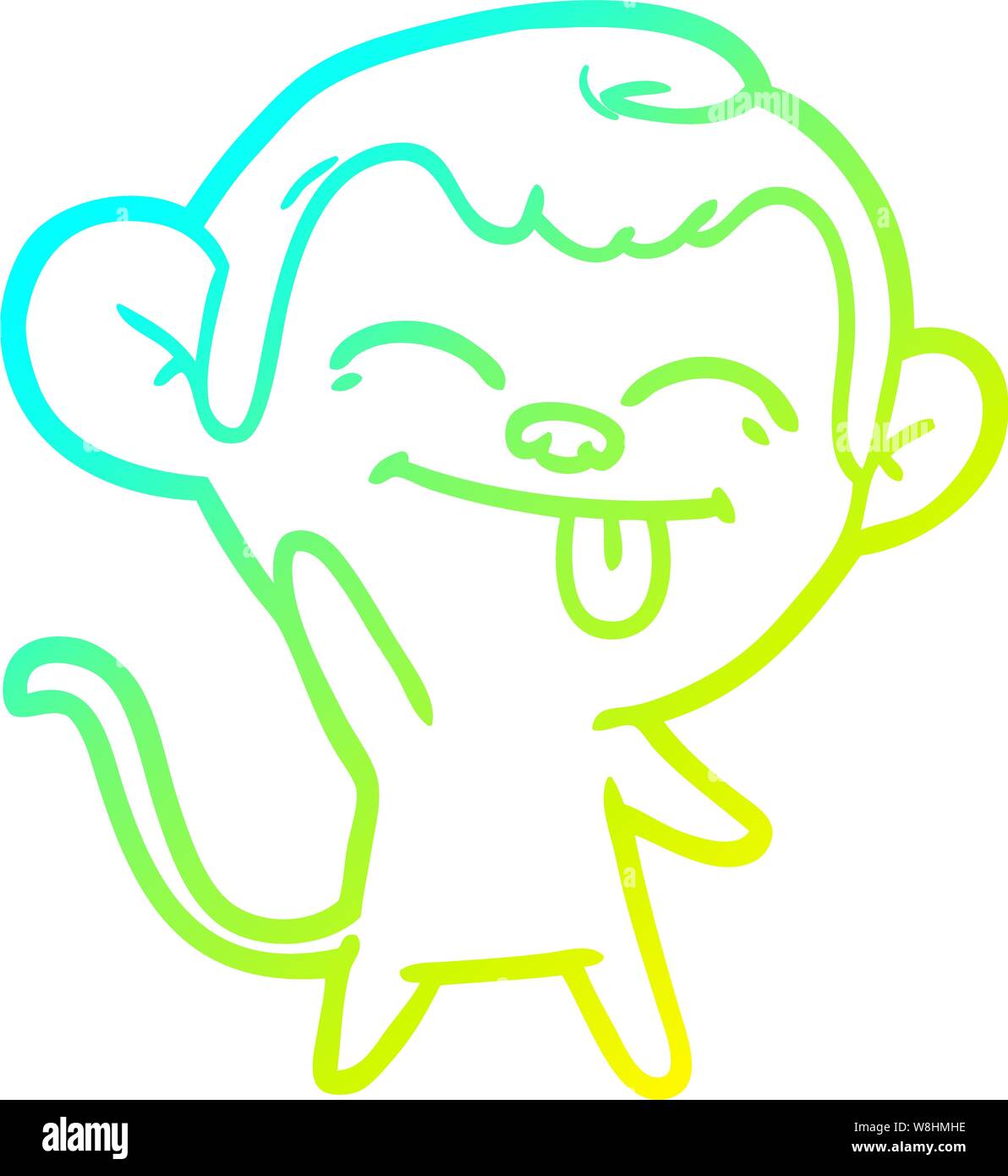 cold gradient line drawing of a funny cartoon monkey waving Stock ...