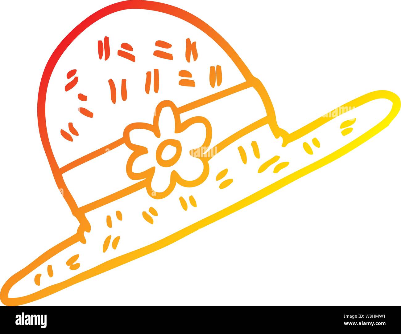 warm gradient line drawing of a cartoon straw hat Stock Vector Image ...