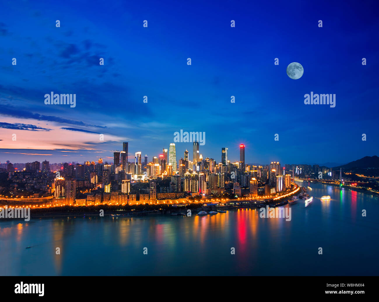 --FILE--Night view of skyscrapers and high-rise buildings in Chongqing ...
