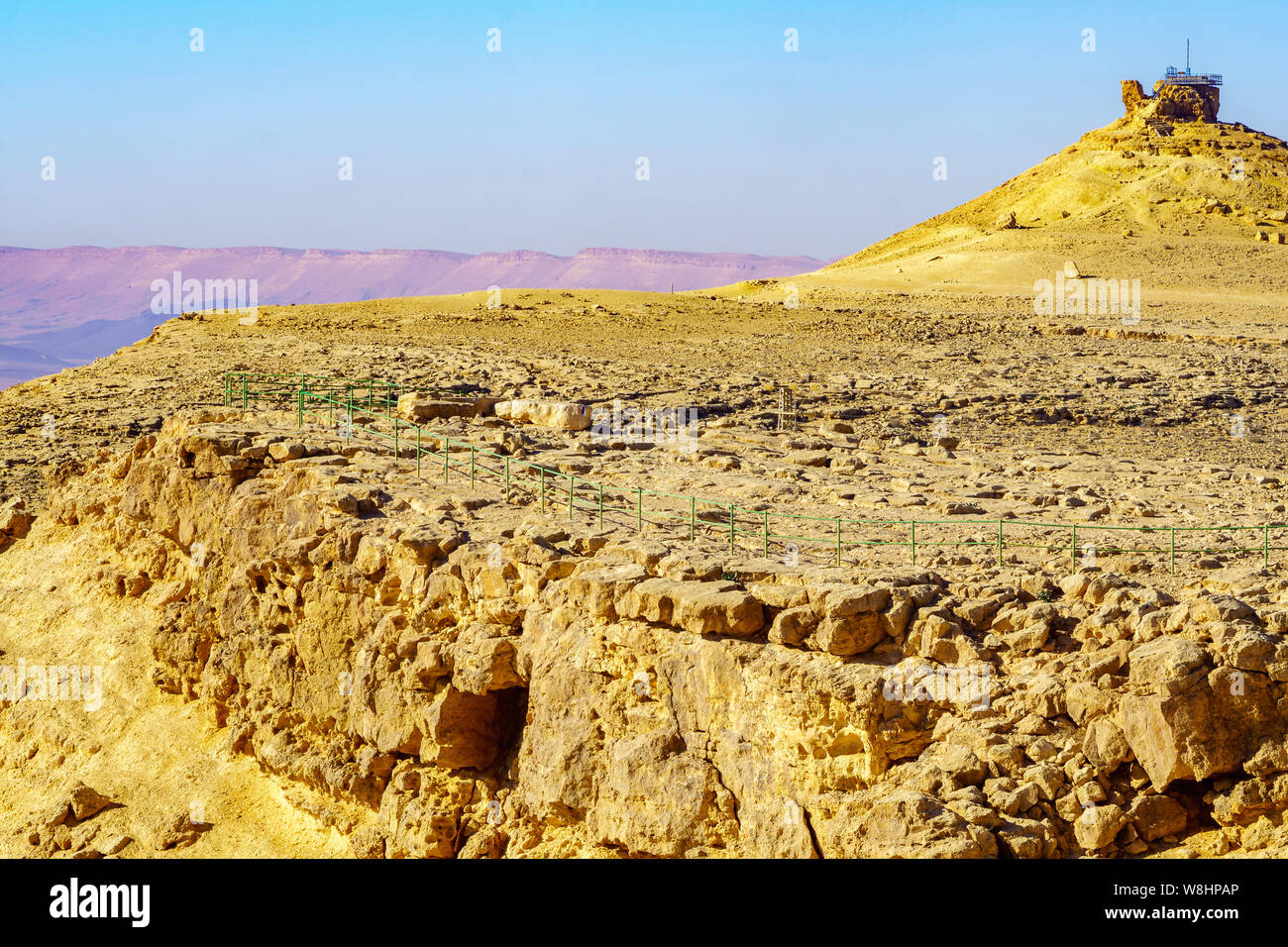 View of Makhtesh (crater) Ramon with Camel Mount lookout, in the Negev ...