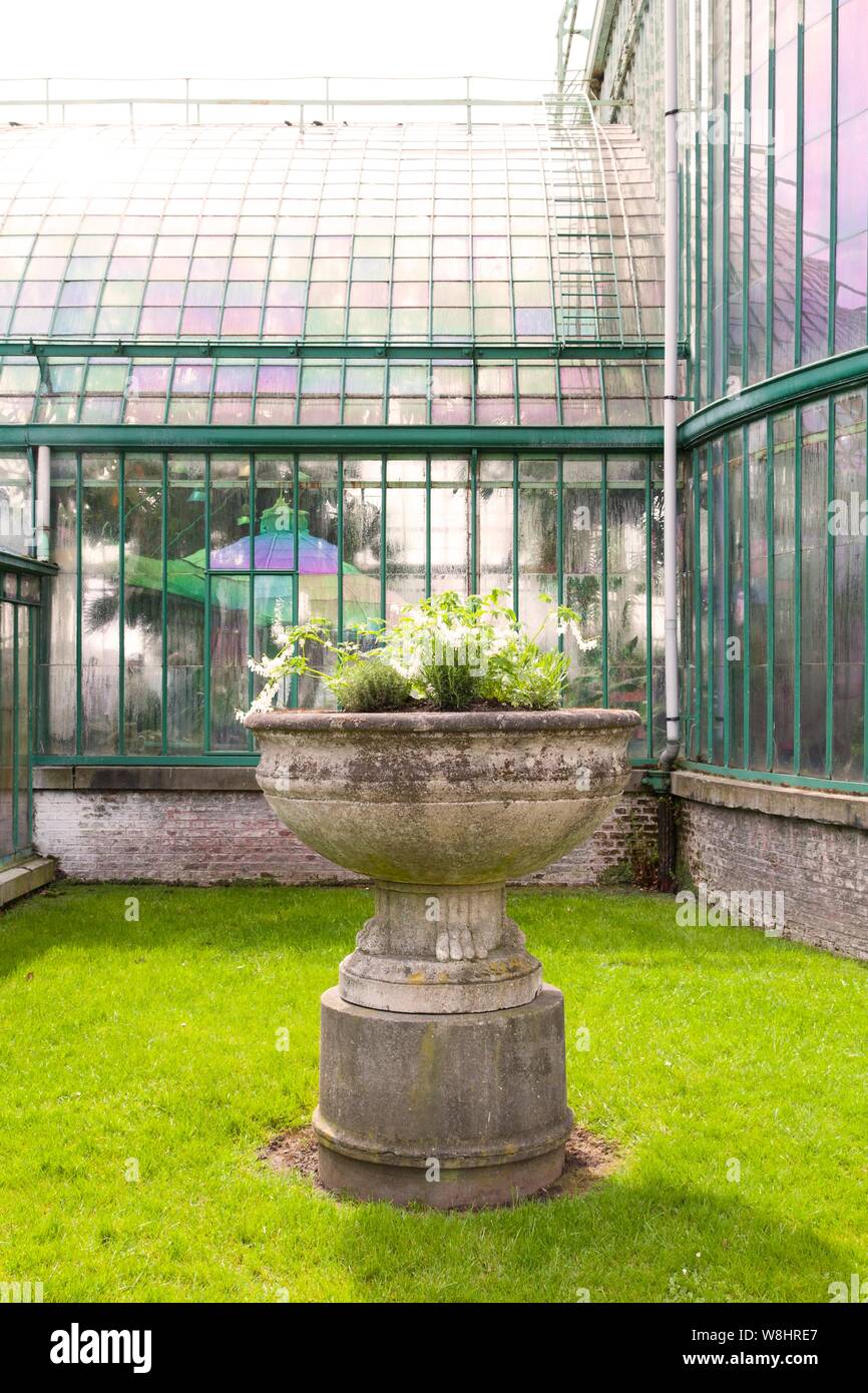 Stone flower pot with glass house Stock Photo - Alamy