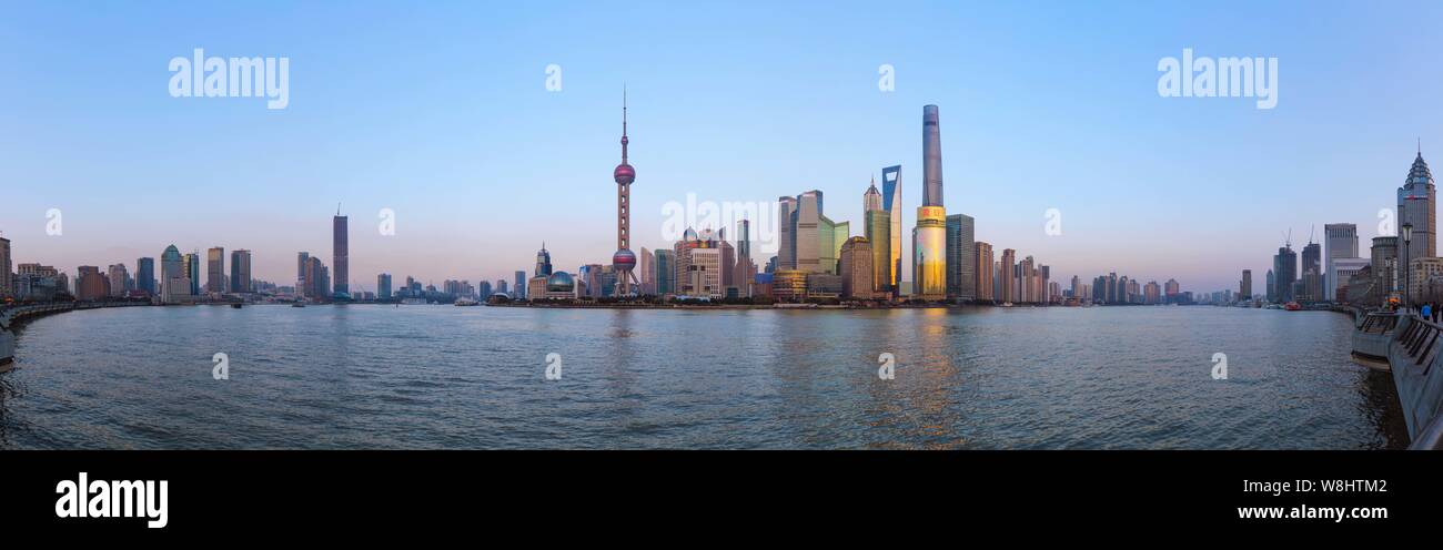 Panoramic view of the Lujiazui Financial District with the Shanghai ...
