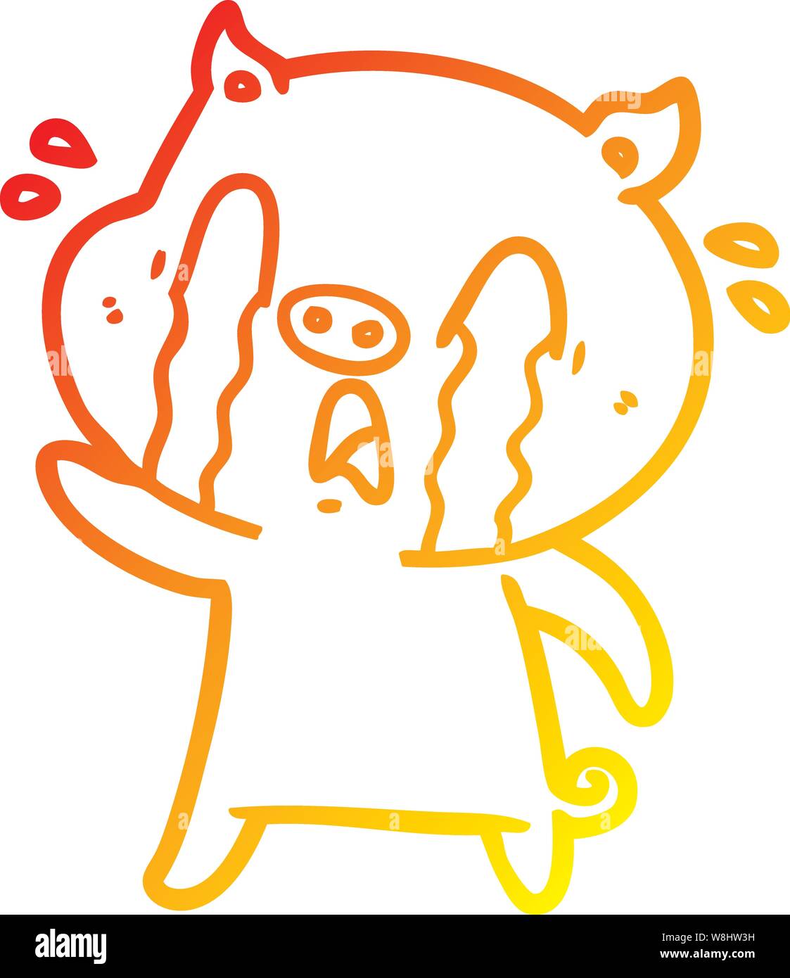 warm gradient line drawing of a crying pig cartoon Stock Vector Image ...