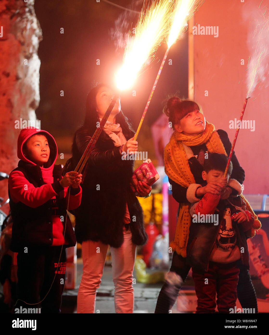 Local residents set off fireworks at a residential area for Spring ...