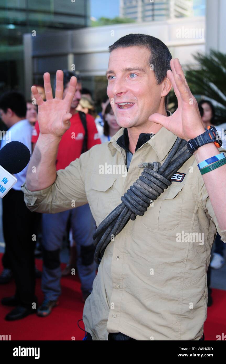 British adventurer and television presenter Bear Grylls is interviewed during a ceremony for the ...