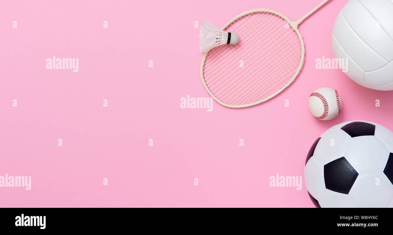 Assorted sports equipment including a basketball, soccer ball ...