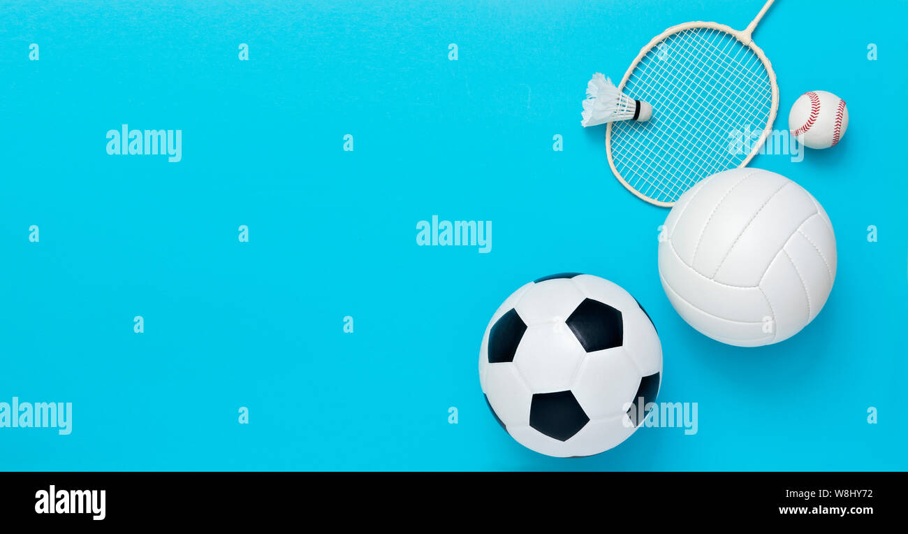 Assorted sports equipment including a basketball, soccer ball ...