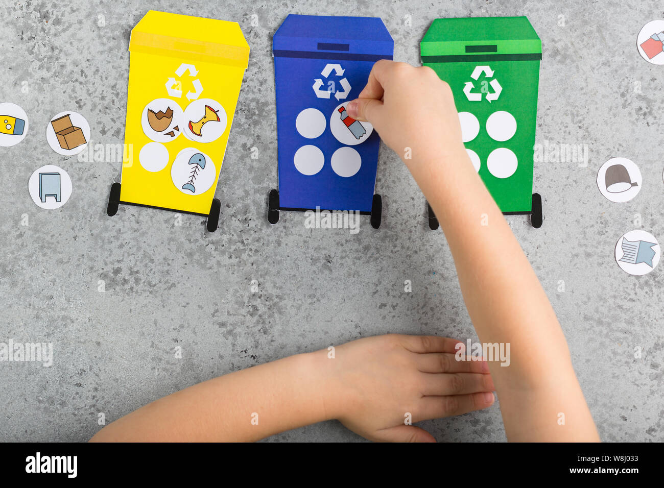 Recycling game design for children girl hands ecology education waste ...