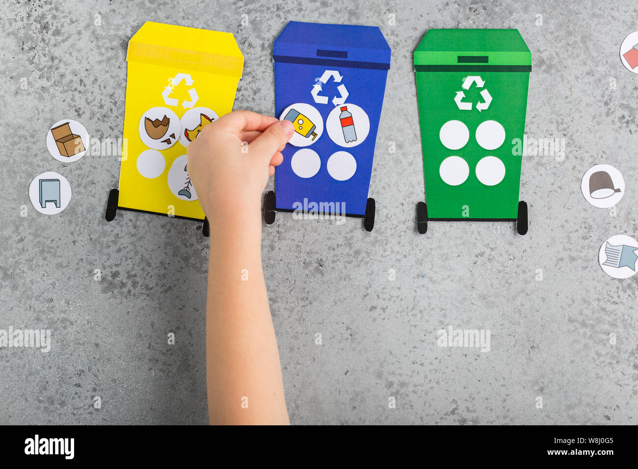 Recycling game design for children girl hands ecology education waste ...