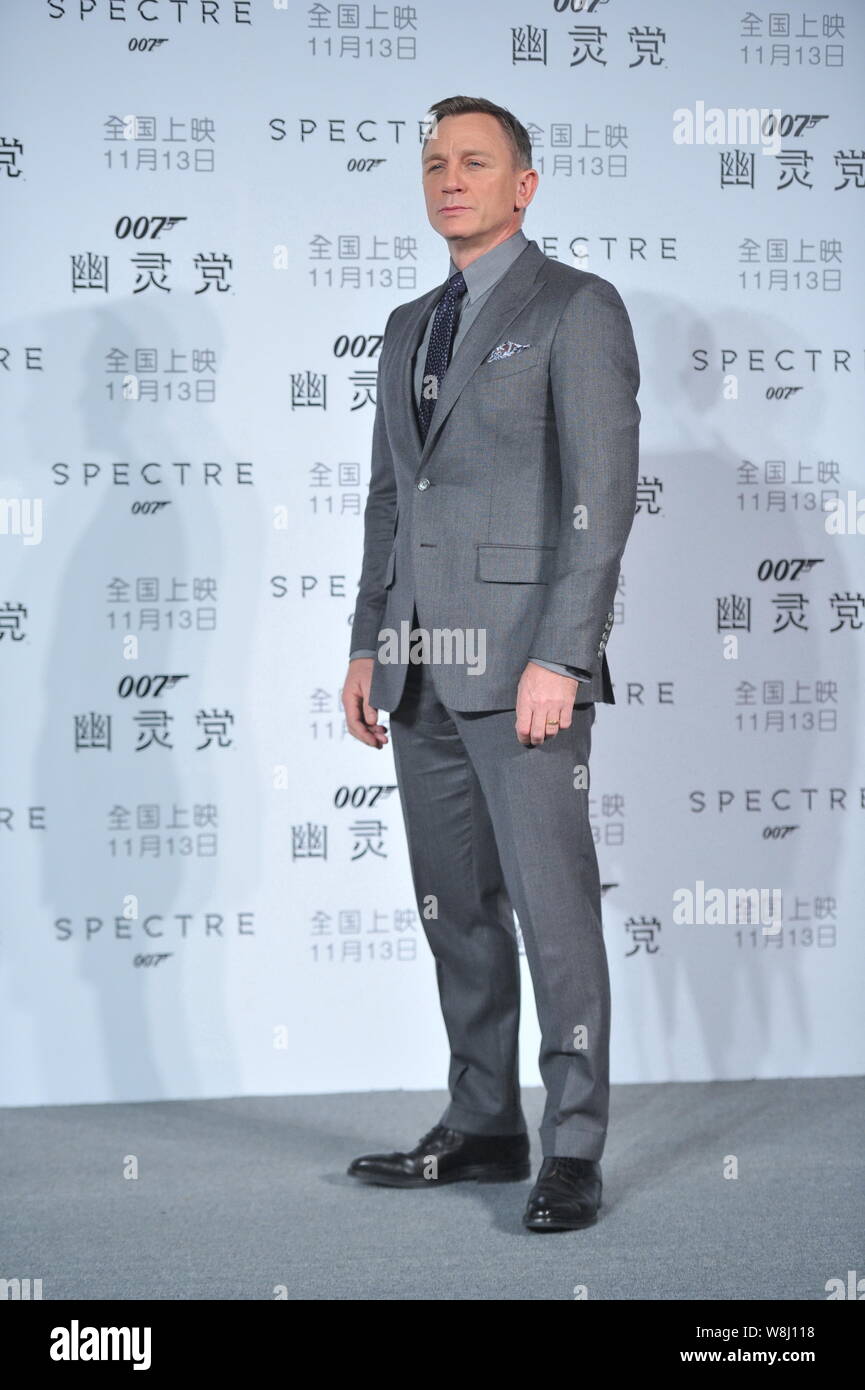 English actor Daniel Craig poses during a premiere for his movie ...