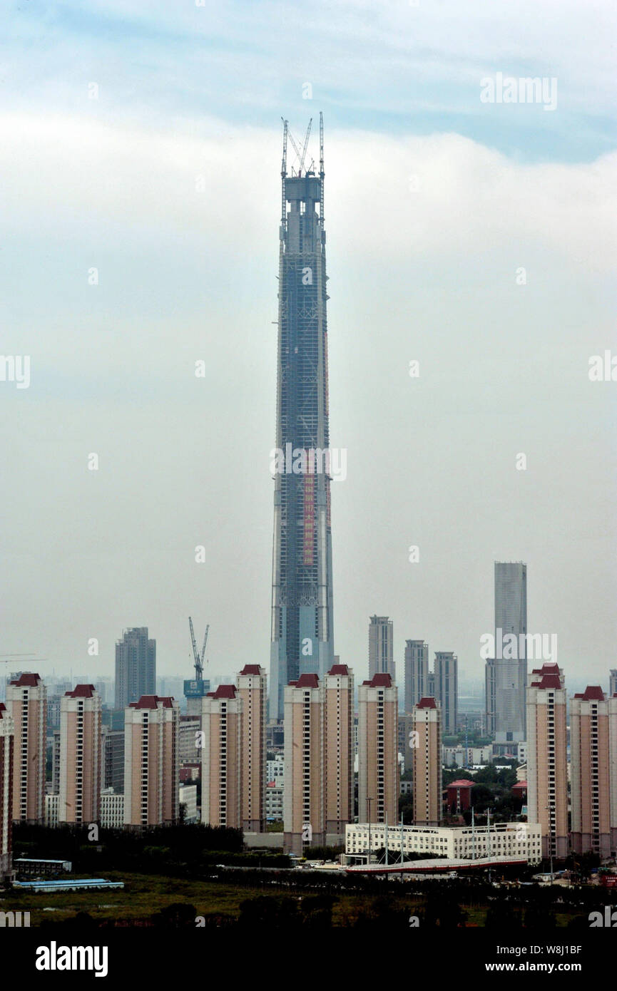 The 117-story Tianjin 117 Tower is under construction in Tianjin, China ...