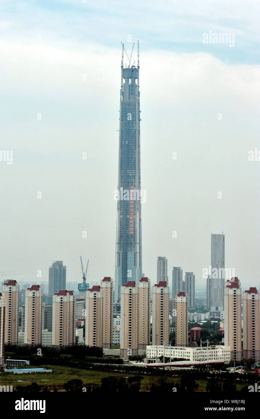 The 117-story Tianjin 117 Tower is under construction in Tianjin, China ...