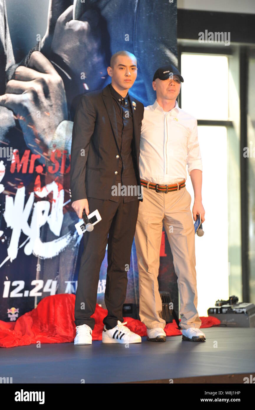 Chinese actors Feng Xiaogang, right, and Wu Yifan attend a press ...
