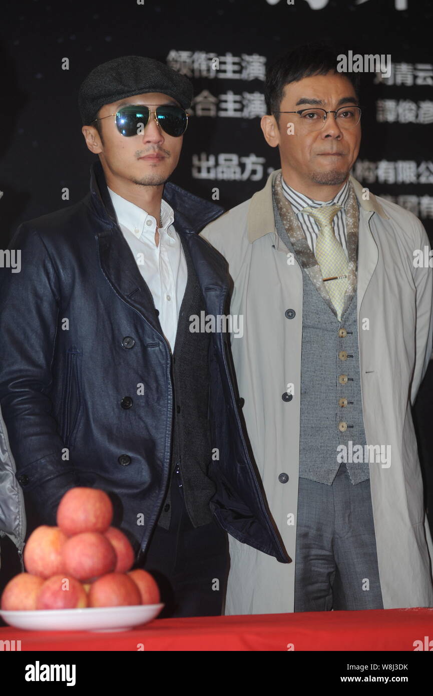 Hong Kong actors Nicholas Tse, left, and Sean Lau pose during a press ...