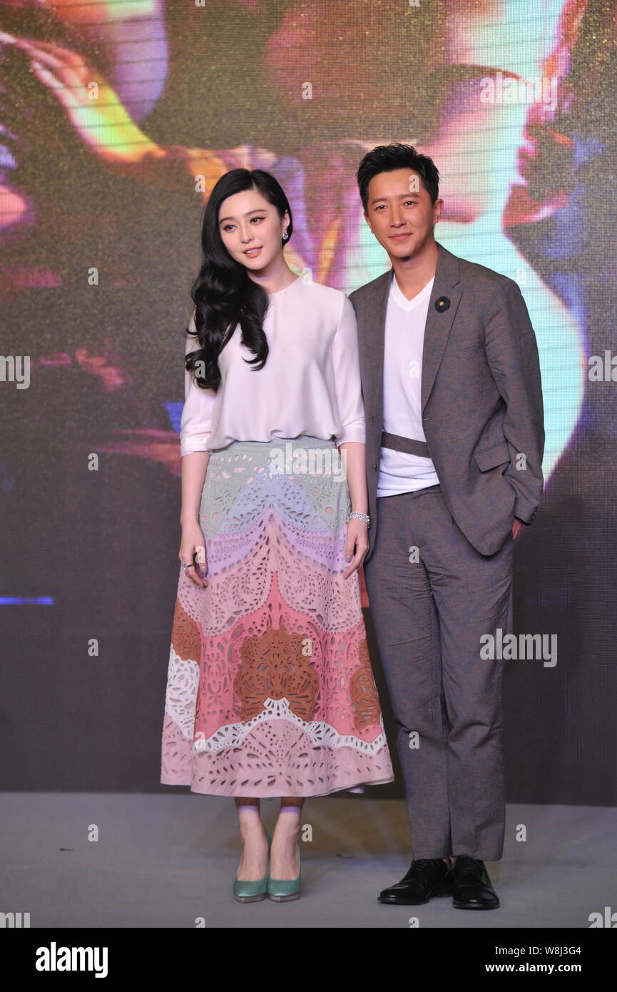 Chinese actress Fan Bingbing, left, and actor Han Geng pose during a ...