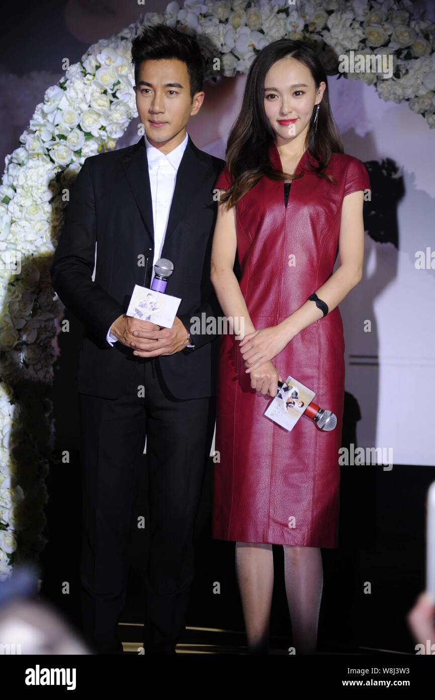 Chinese actress Tang Yan, right, and Hong Kong actor Hawick Lau attend ...