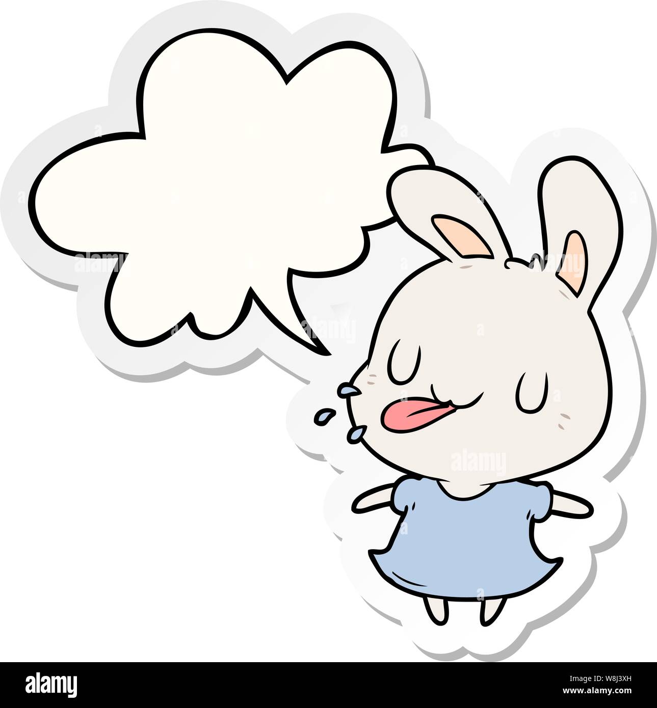 cute cartoon rabbit blowing raspberry with speech bubble sticker Stock ...