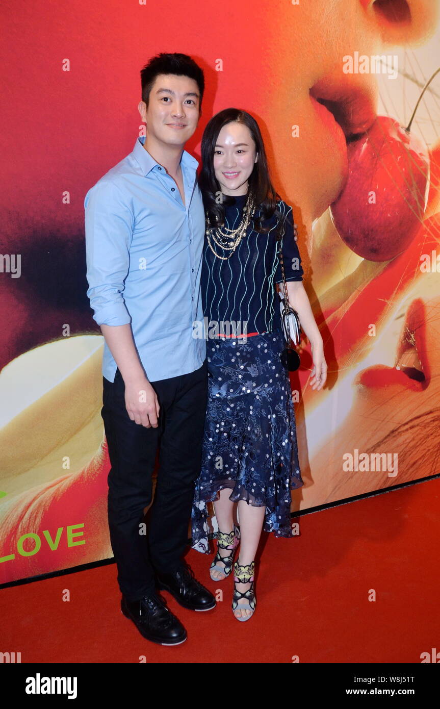 Chinese actress Huo Siyan, right, and her actor husband Du Jiang pose ...