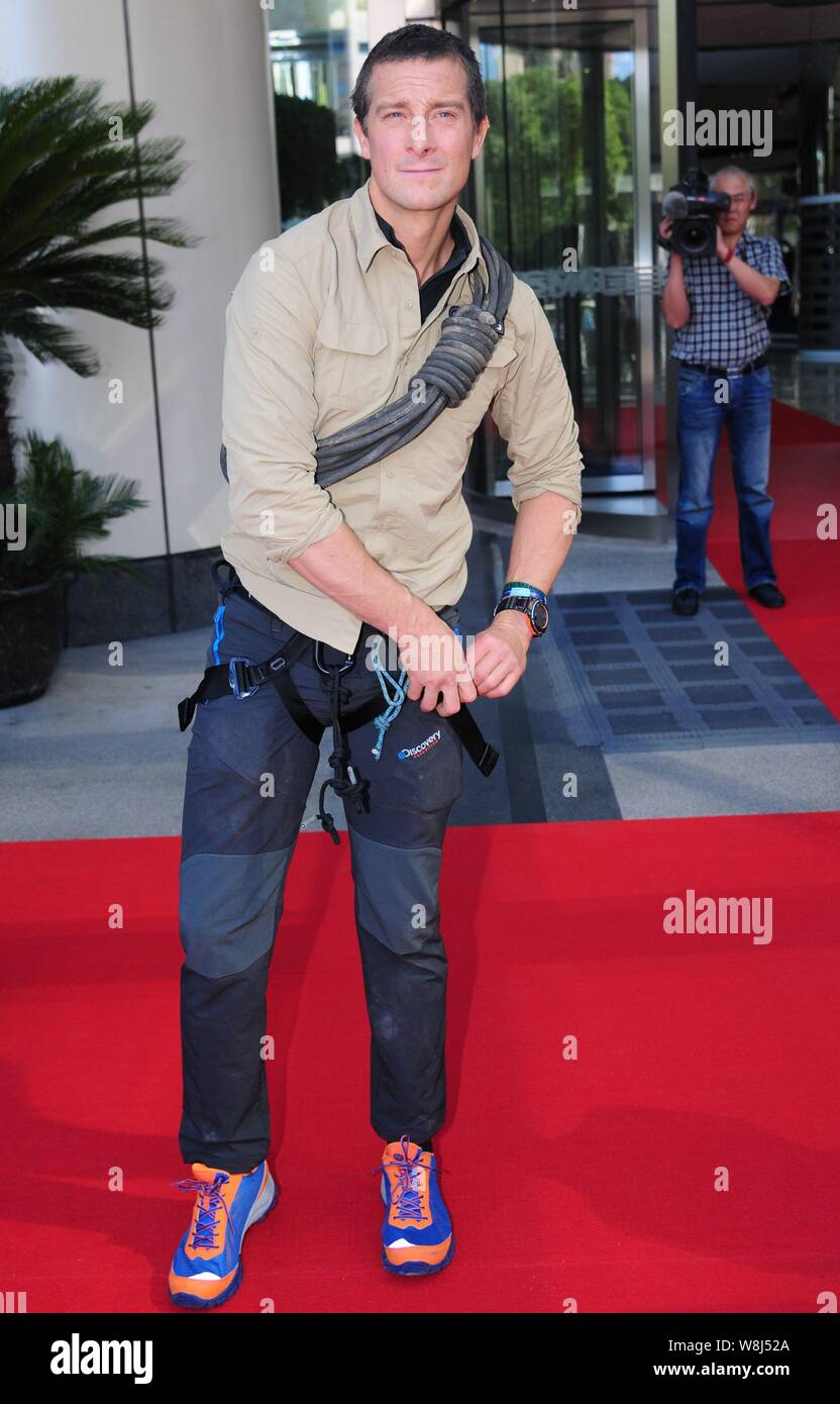 British adventurer and television presenter Bear Grylls poses during a ceremony for the wrap of ...