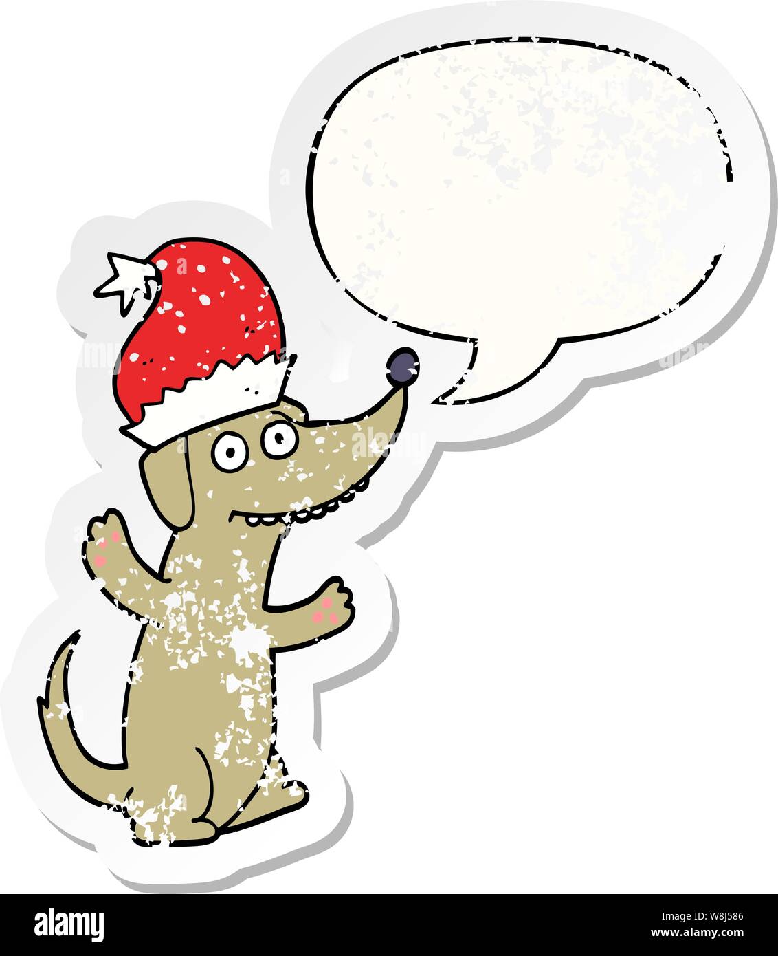 cute christmas cartoon dog with speech bubble distressed distressed old ...