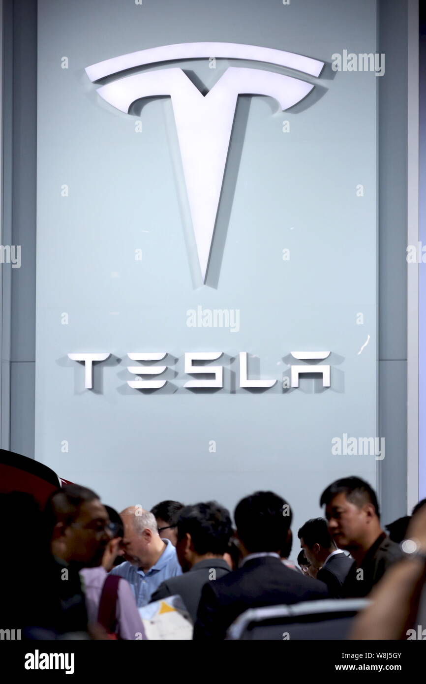 --FILE--People visit the stand of Tesla during the 16th Shanghai ...