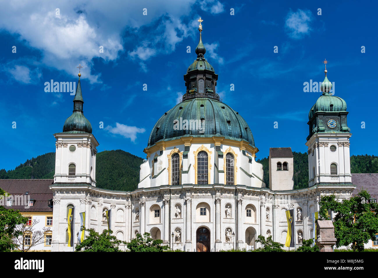 Main facade of Ettal Abbey, Kloster Ettal near Oberammergau, a ...