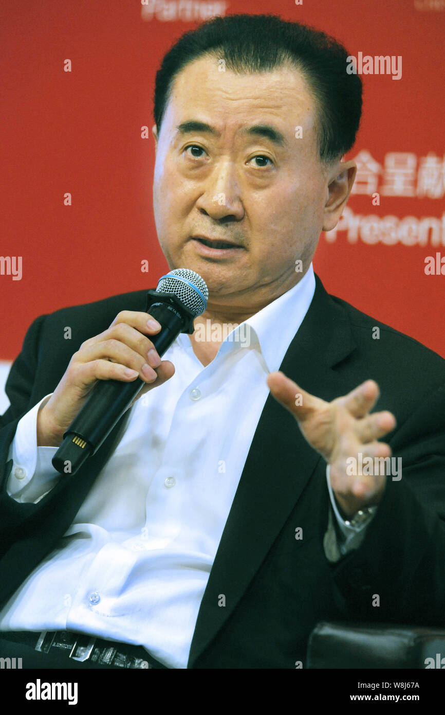 --FILE--Wang Jianlin, Chairman of Dalian Wanda Group, speaks at a ...