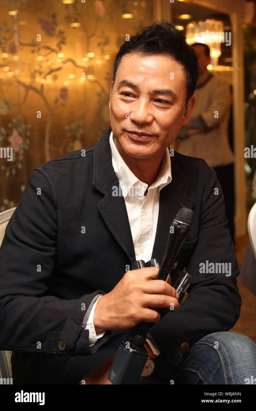 Hong Kong actor Simon Yam is interviewed during a celebration party for his movie "Sara" in Hong ...
