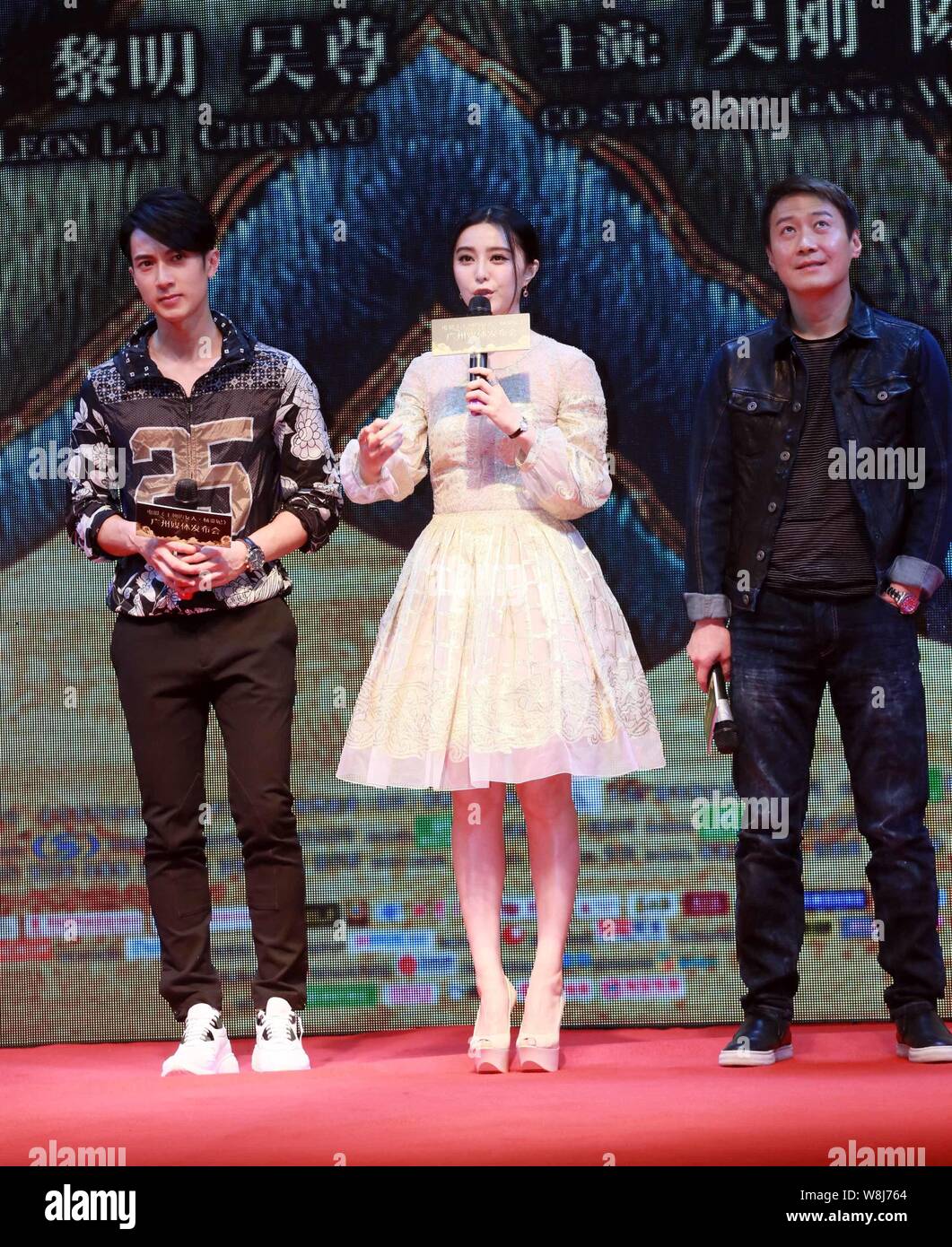 Chinese actress Fan Bingbing, center, speaks next to Bruneian actor Wu ...