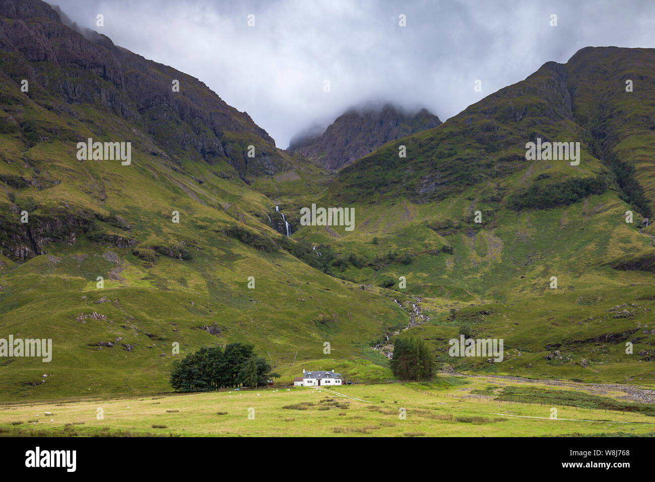 A scenic landscape of a remote house surrounded by a loch (Loch ...