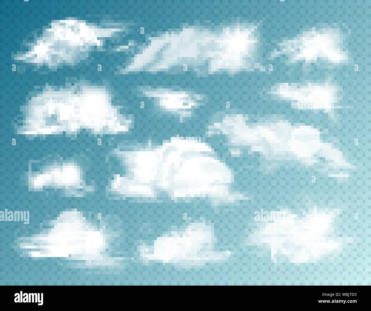Realistic Clouds With Sun Collection. Isolated Cloud on Transparent ...