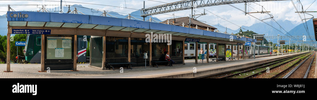 Colico, Italy - July 21, 2019. Platform at local italian train station ...
