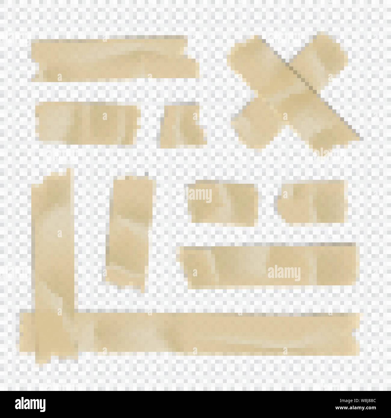 Adhesive tape set. Sticky paper strip isolated on transparent ...