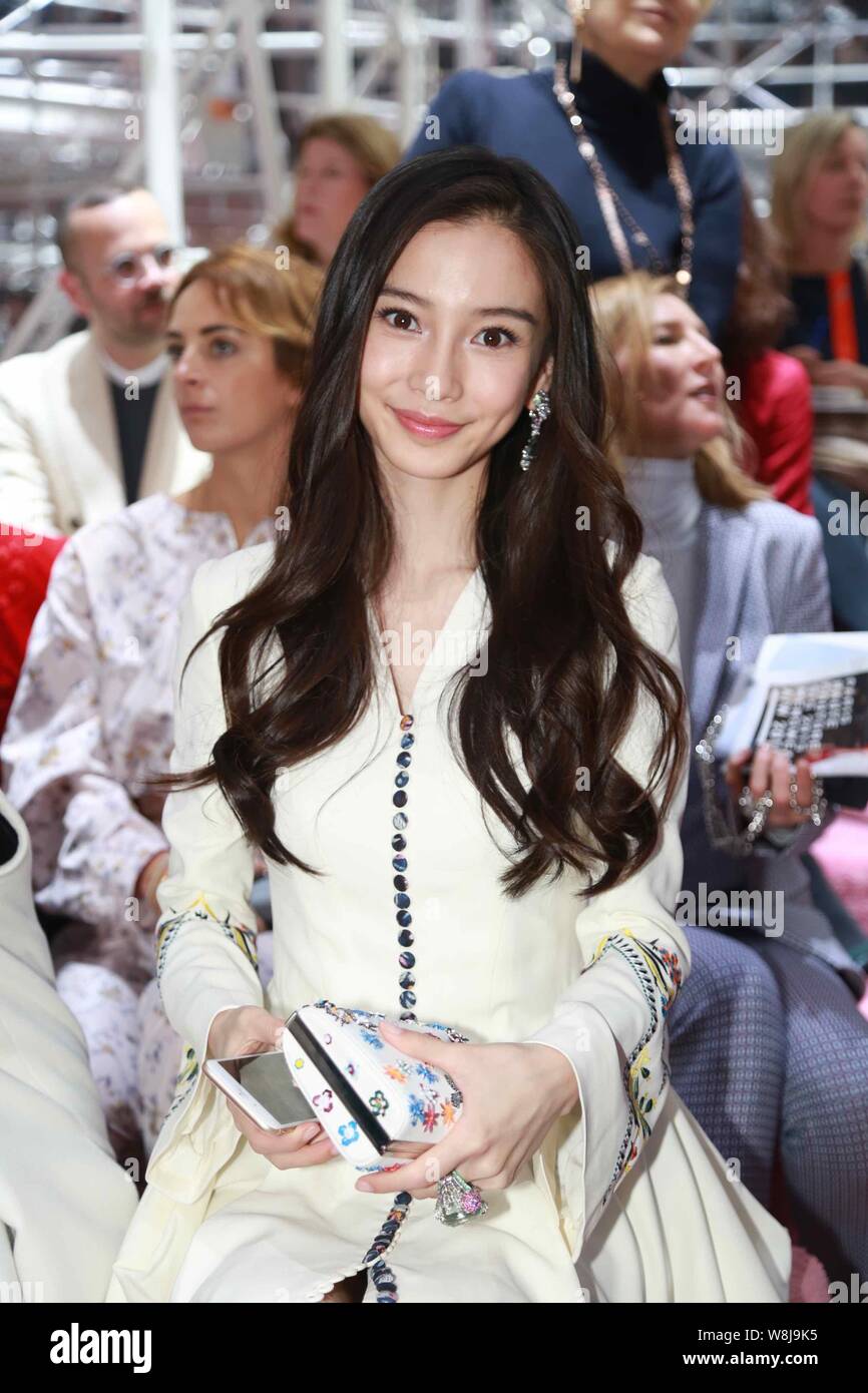 Hong Kong model and actress Angelababy smiles at the Christian Dior ...
