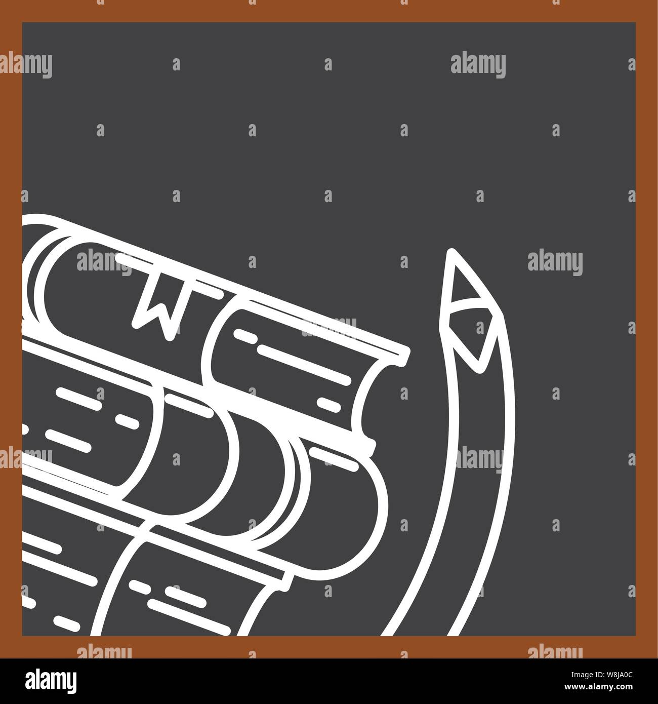 classroom board with drawing of books and pencil vector illustration ...