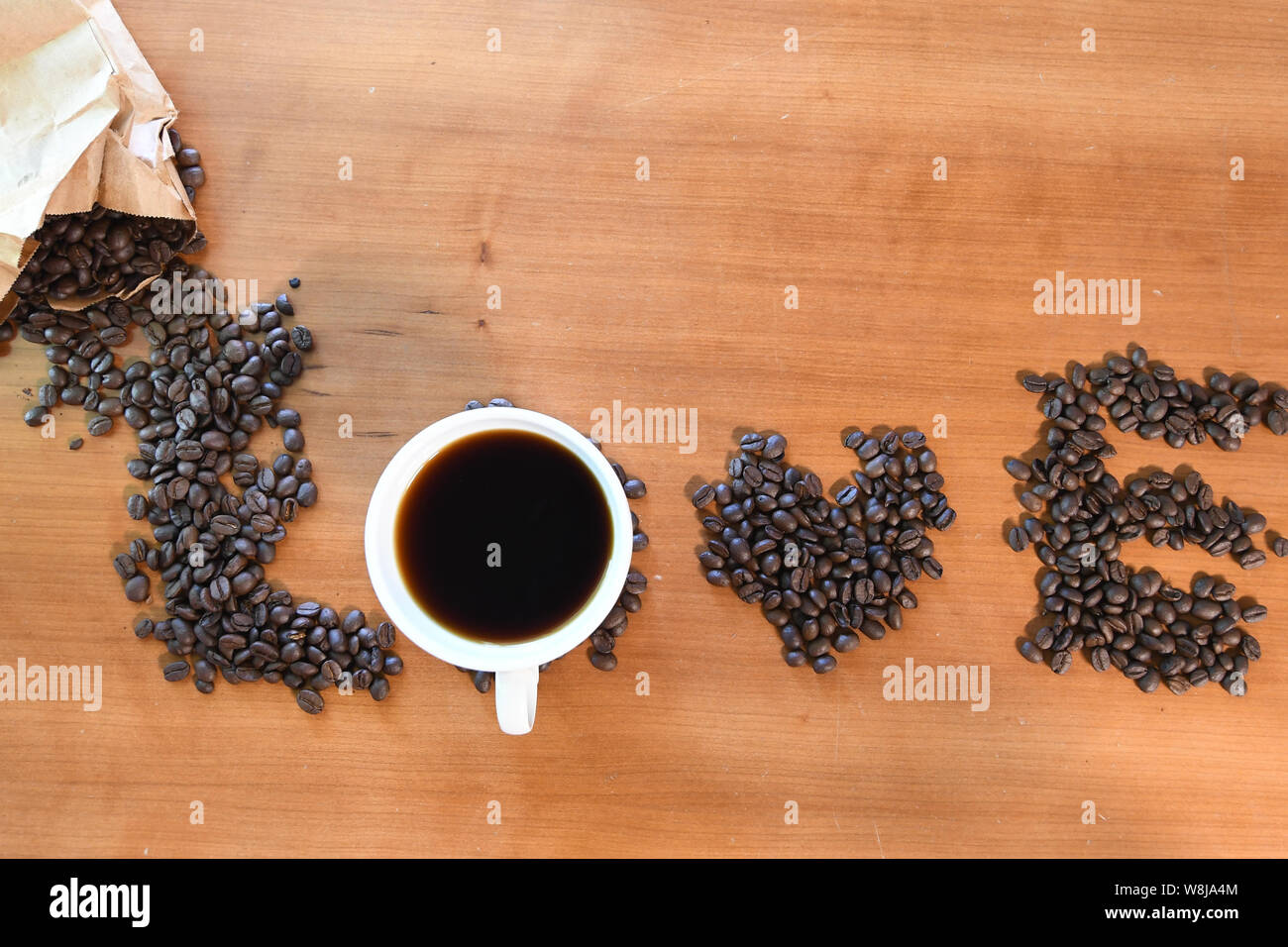 Love coffee. Home made coffee with coffee beans Stock Photo - Alamy