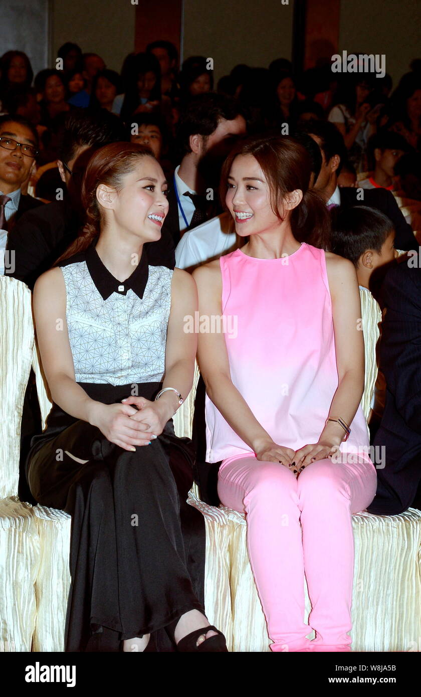 Singers And Actresses Gillian Chung Left And Charlene Choi Of Hong Kong Pop Duo Twins Talk At