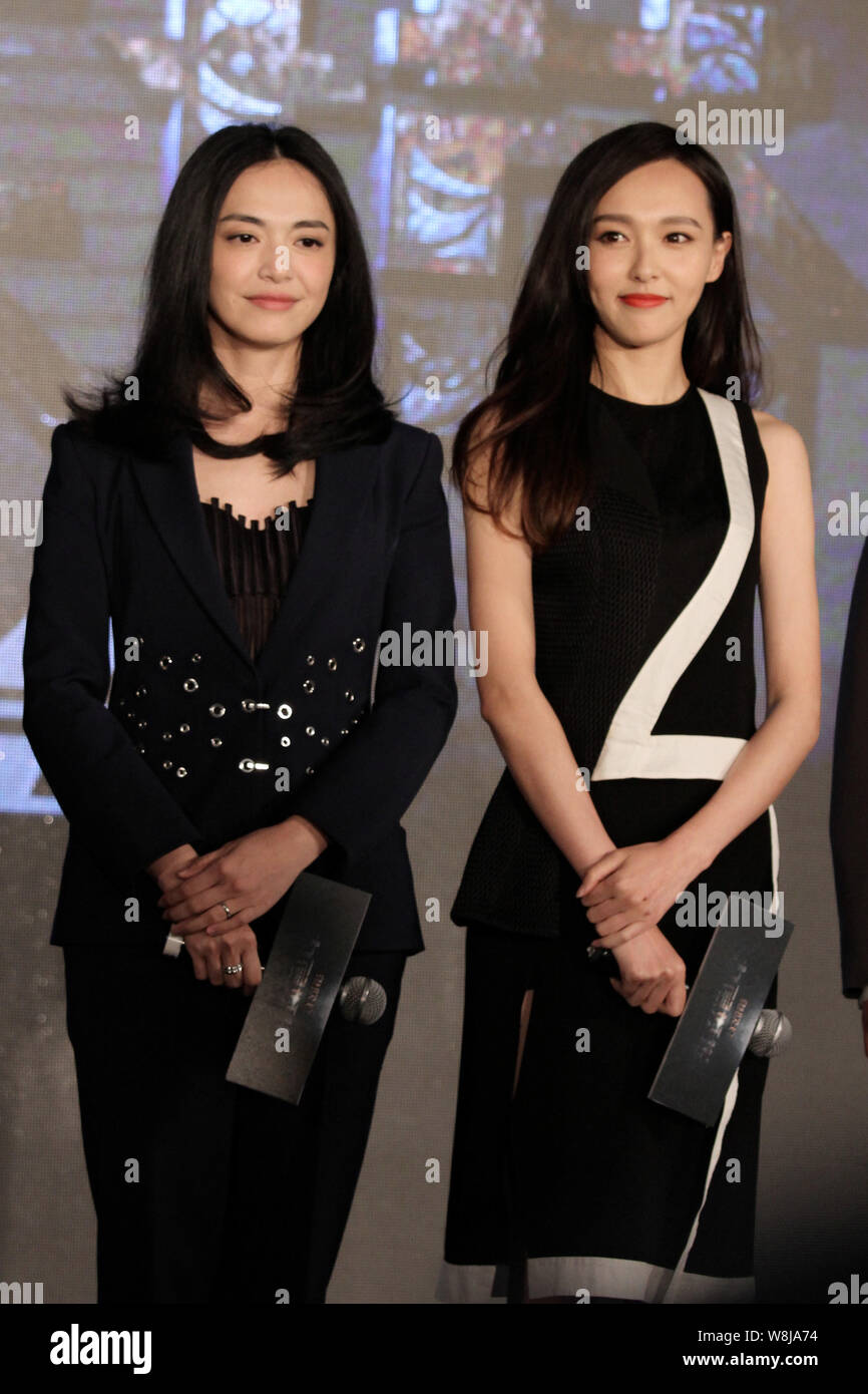 Chinese actresses Yao Chen, left, and Tang Yan pose during a press ...