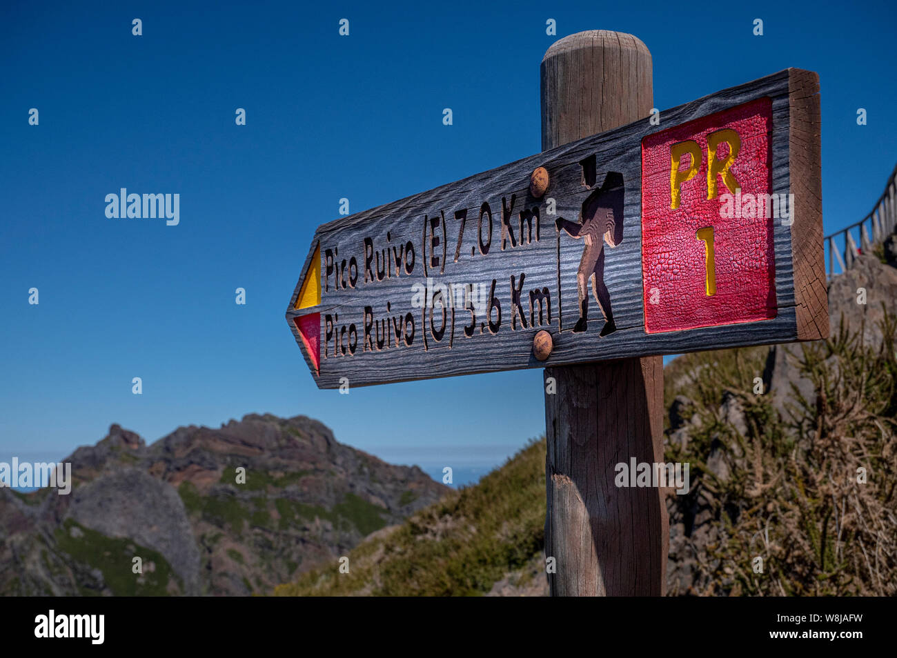 walking signpost on Madeira island Stock Photo - Alamy