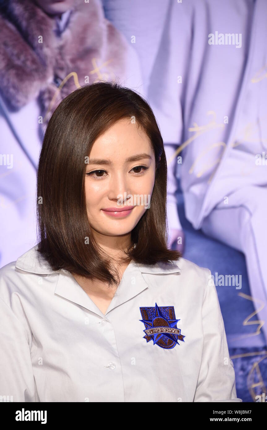 Chinese actress Yang Mi poses during the premiere for her movie "Tiny ...